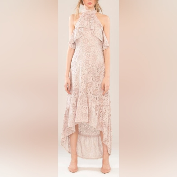foxiedox | Dresses | Foxiedox Halter Neck Lace Ruffle Hilow Hem Midi ...